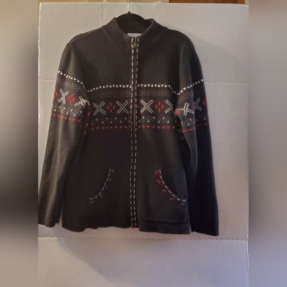 CJ Banks | Sweaters | Cj Banks Sweater Blue Hand Embroidered 2x Zip Up ...